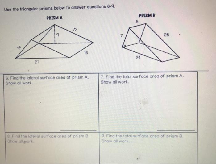 Solved Use the triangular prisms below to answer questions | Chegg.com