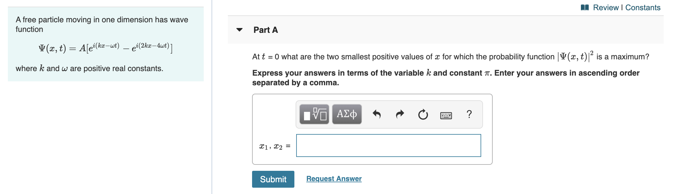 Solved Review | Constants A free particle moving in one | Chegg.com