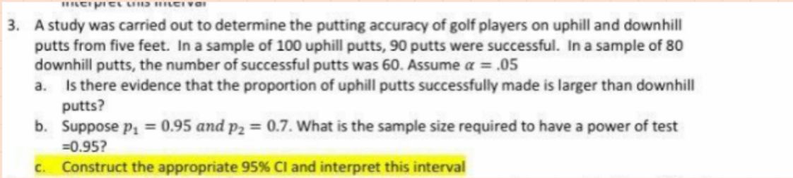 Solved 3. A study was carried out to determine the putting | Chegg.com
