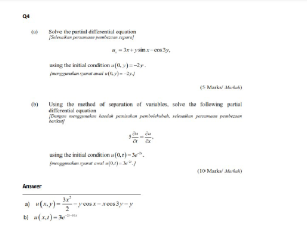 Solved (a) Solve the partial differential equation | Chegg.com