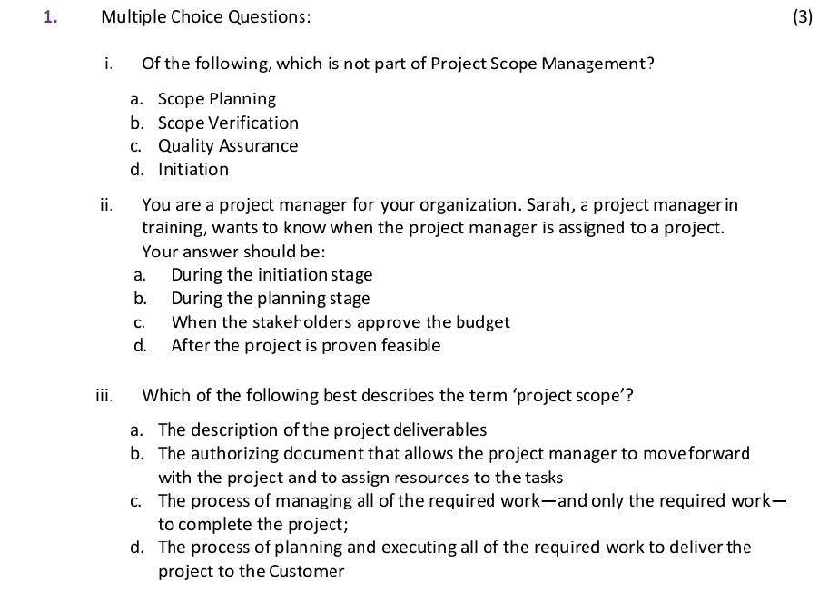 Solved 1. Multiple Choice Questions: (3) i. Of the | Chegg.com