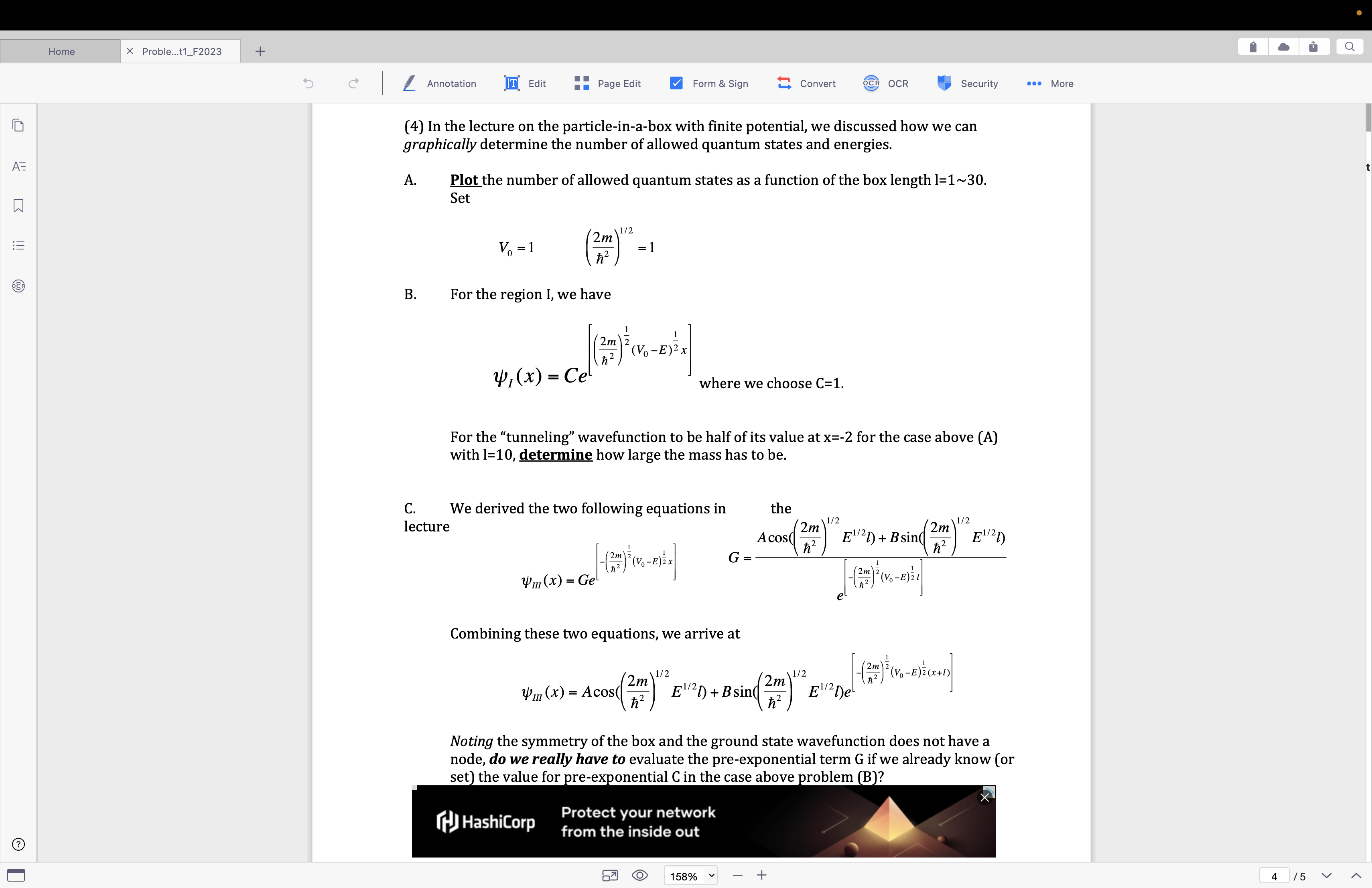 Solved (4) In the lecture on the particle-in-a-box with | Chegg.com