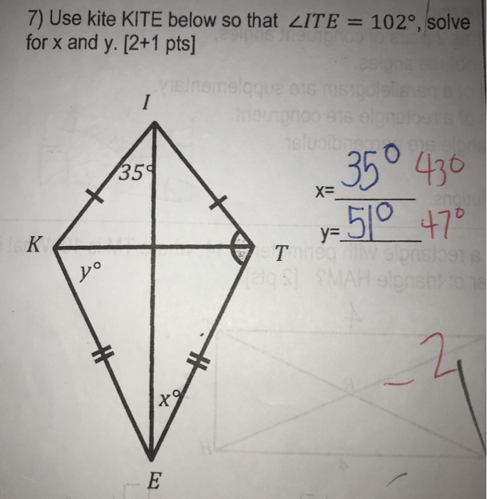 Solved 7) Use kite KITE below so that LITE = 102°, solve for | Chegg.com