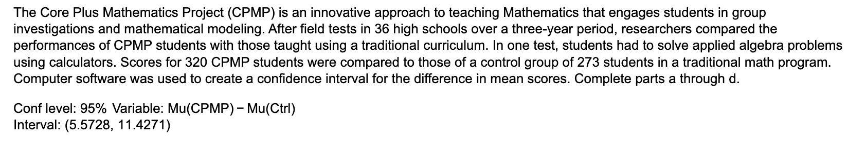 Solved The Core Plus Mathematics Project (CPMP) is an | Chegg.com
