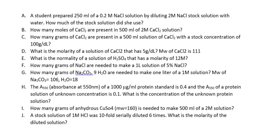 Solved A. A student prepared 250 ml of a 0.2 M NaCl solution | Chegg.com
