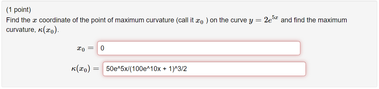 Solved (1 ﻿point)Find the x ﻿coordinate of the point of | Chegg.com
