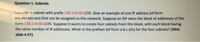 Solved Question 1. Subnets Consider a subnet with prefix | Chegg.com