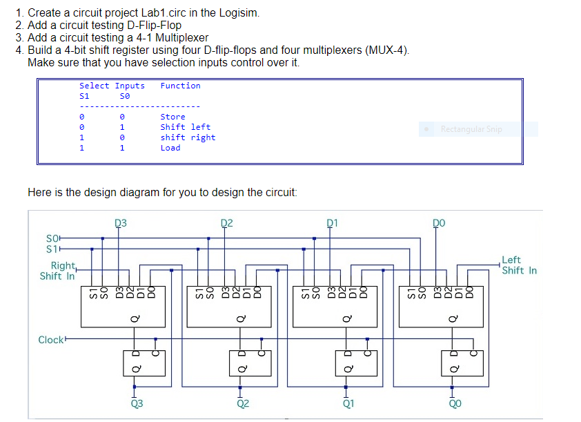 1. Create a circuit project Lab1.circ in the Logisim. | Chegg.com