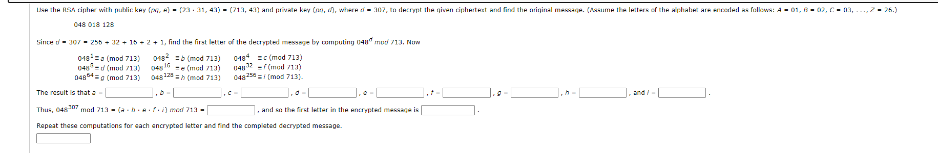 Solved Use the RSA cipher with public key (pg, e) = (23 . | Chegg.com