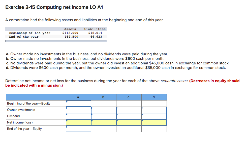 Solved Exercise 2-15 Computing net income LO A1 A | Chegg.com