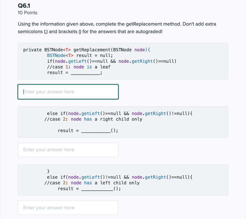 Q6 Remove method 10 Points Study the code for the | Chegg.com