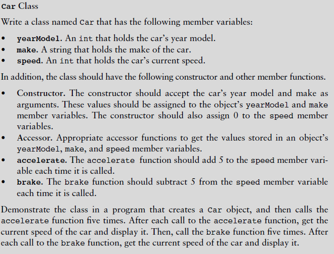 Solved Write a class named car that has the following member | Chegg.com