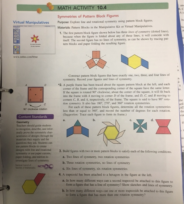Solved MATH ACTIVITY 10.4 A i Symmetries of Pattern Block | Chegg.com