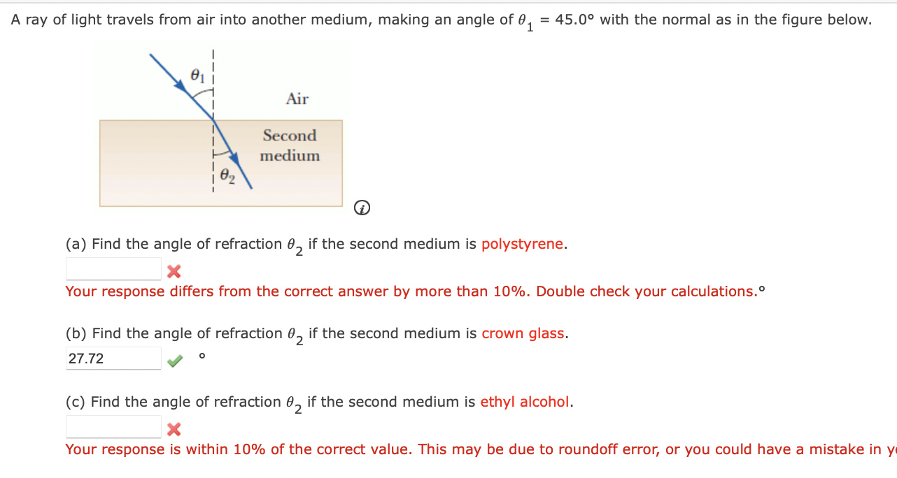 Solved A ray of light travels from air into another medium, | Chegg.com