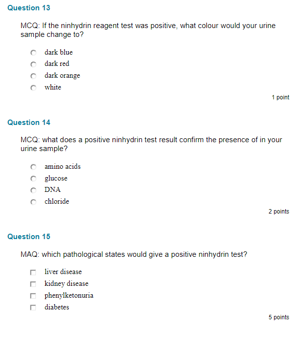 Solved Question 13 MCQ: If the ninhydrin reagent test was | Chegg.com