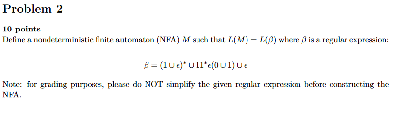 Solved Problem 2 10 points Define a nondeterministic finite | Chegg.com