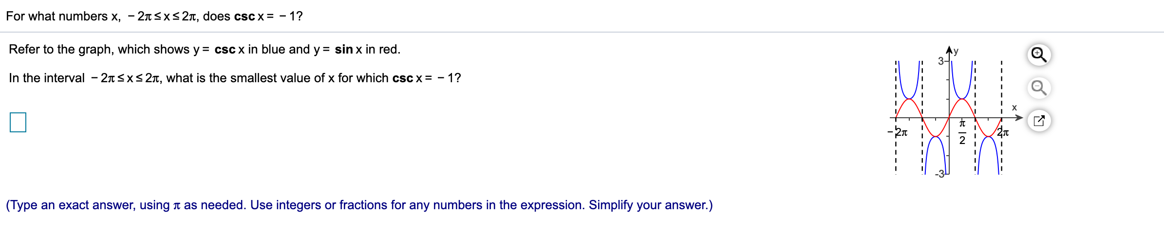 Solved For what numbers x, - 2tsxs 2t, does cscx= -1? Refer | Chegg.com