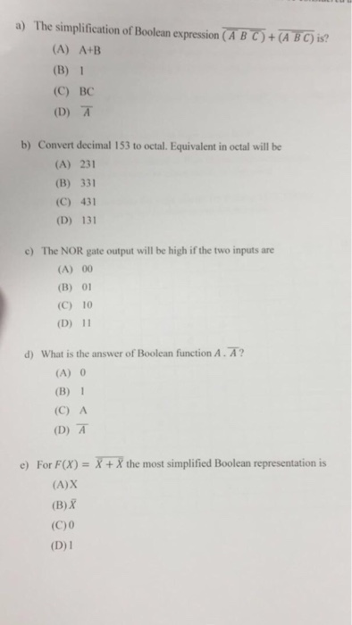 Solved The simplification of Boolean expression (A B C) + | Chegg.com