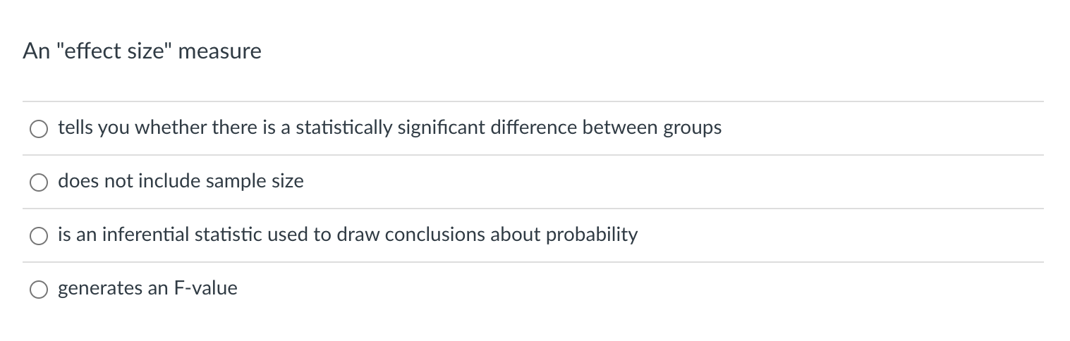 Solved An "effect size" measure tells you whether there is a | Chegg.com