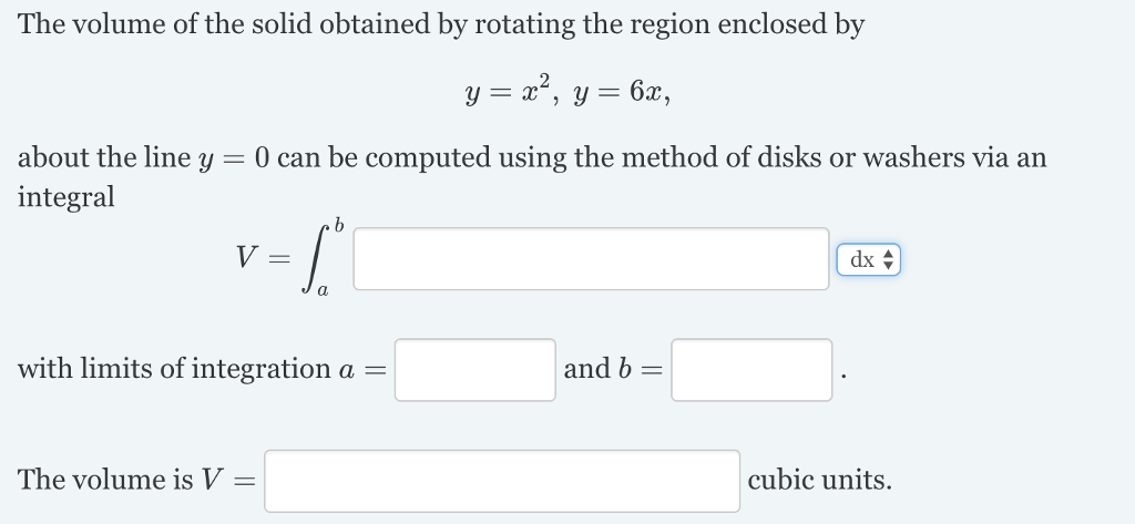 Solved The volume of the solid obtained by rotating the | Chegg.com