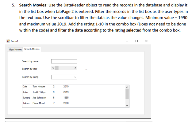 5. Search Movies: Use the DataReader object to read | Chegg.com