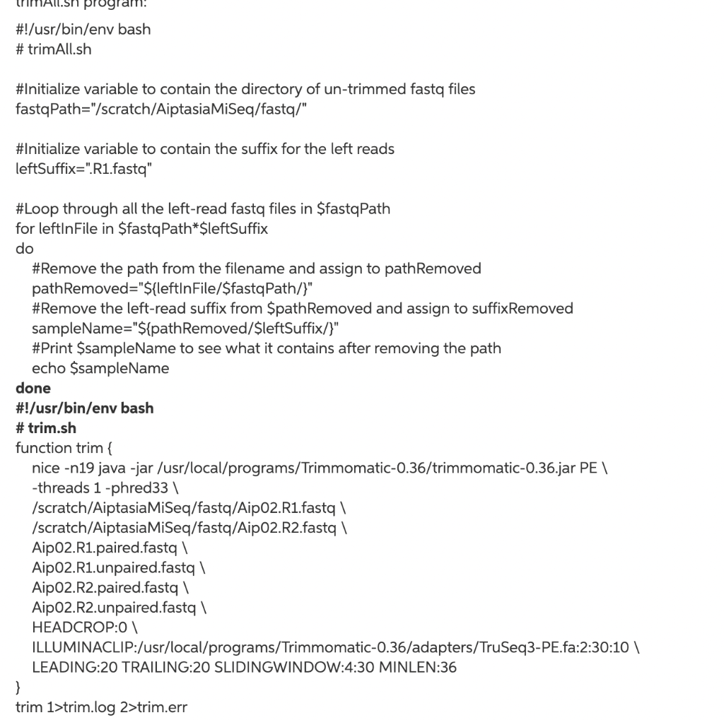 Using trimAll.sh as an example create shell scripts | Chegg.com