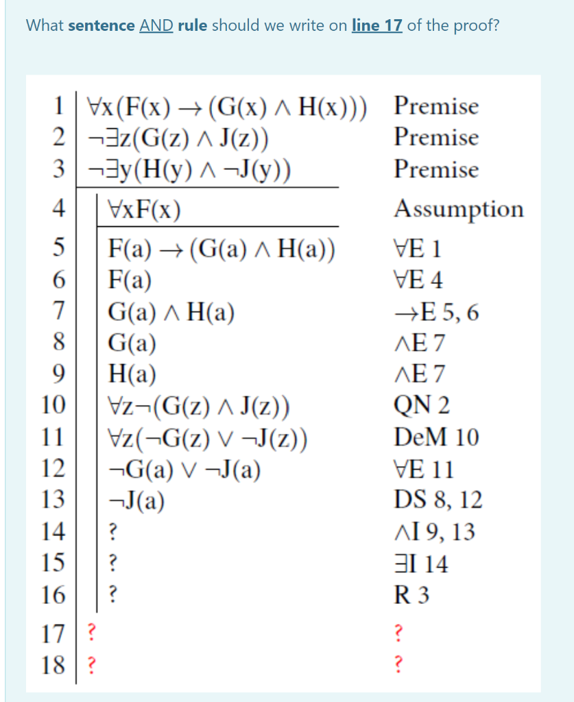 What sentence and rule should be on line 17 and 18? | Chegg.com