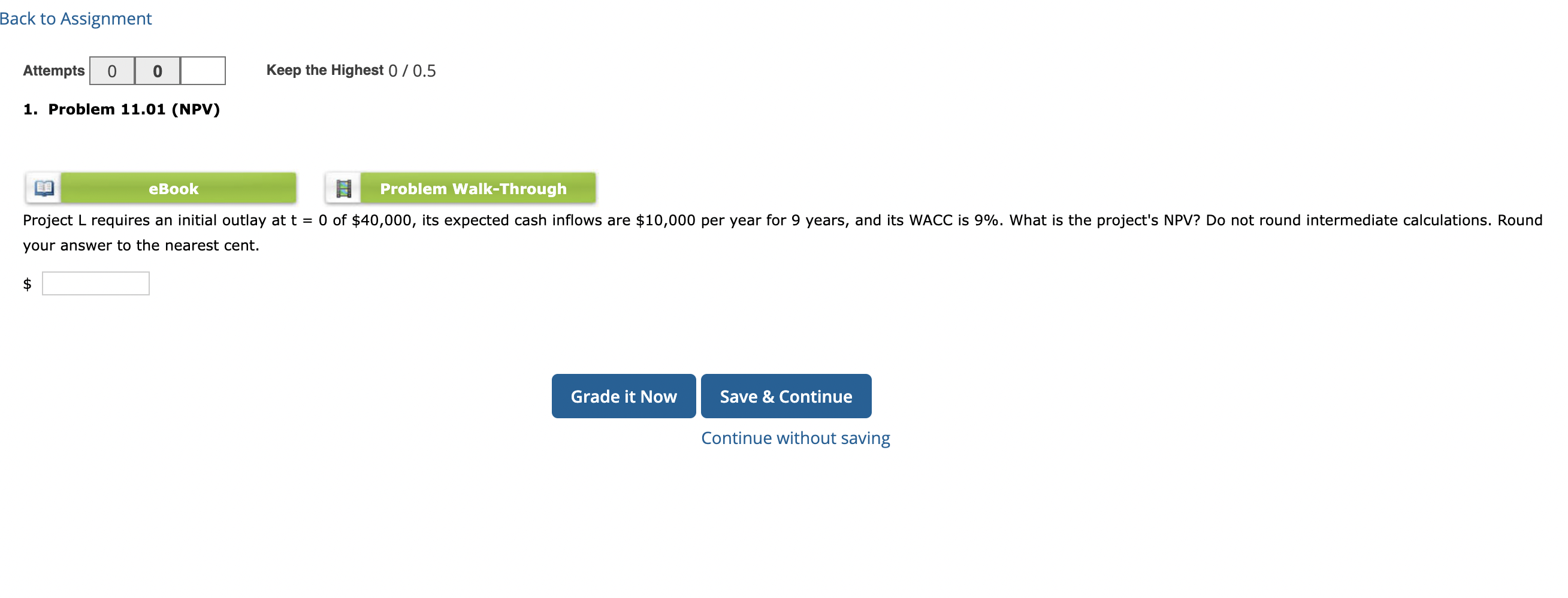 Solved 1 Problem 11 01 Npv Your Answer To The Nearest