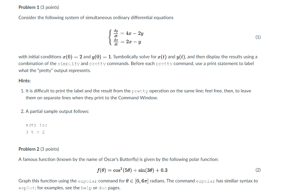 Solved Solve This Using Matlab Syntax