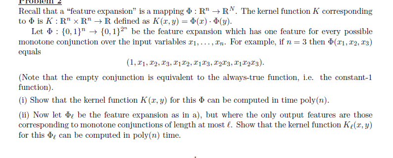 Recall that a "feature expansion" is a mapping | Chegg.com