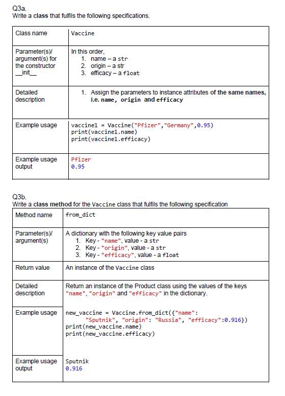 Solved Q3a. Write a class that fulfils the following | Chegg.com