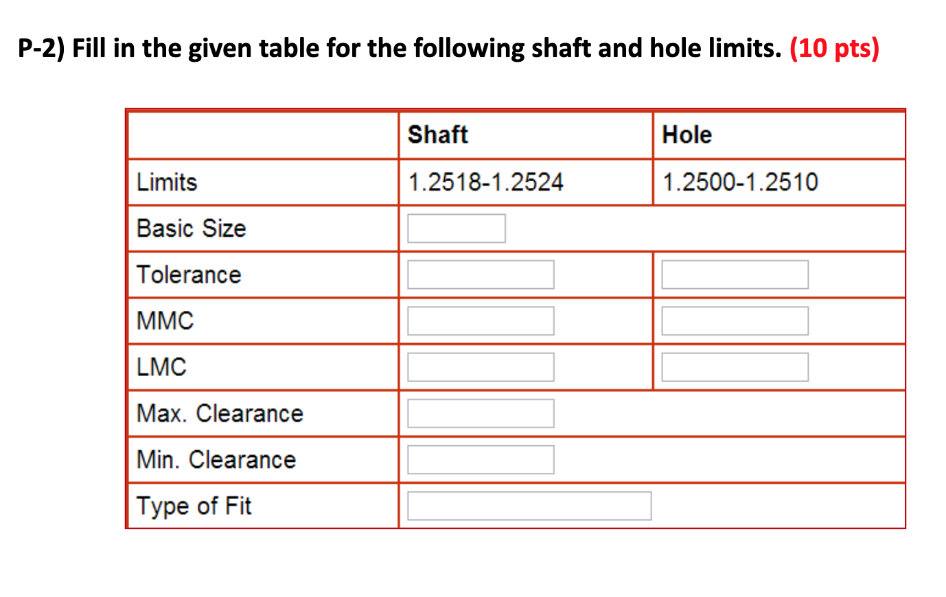 Solved P-2) Fill in the given table for the following shaft | Chegg.com Solved P-2) Fill in the given table for the following shaft | Chegg.com