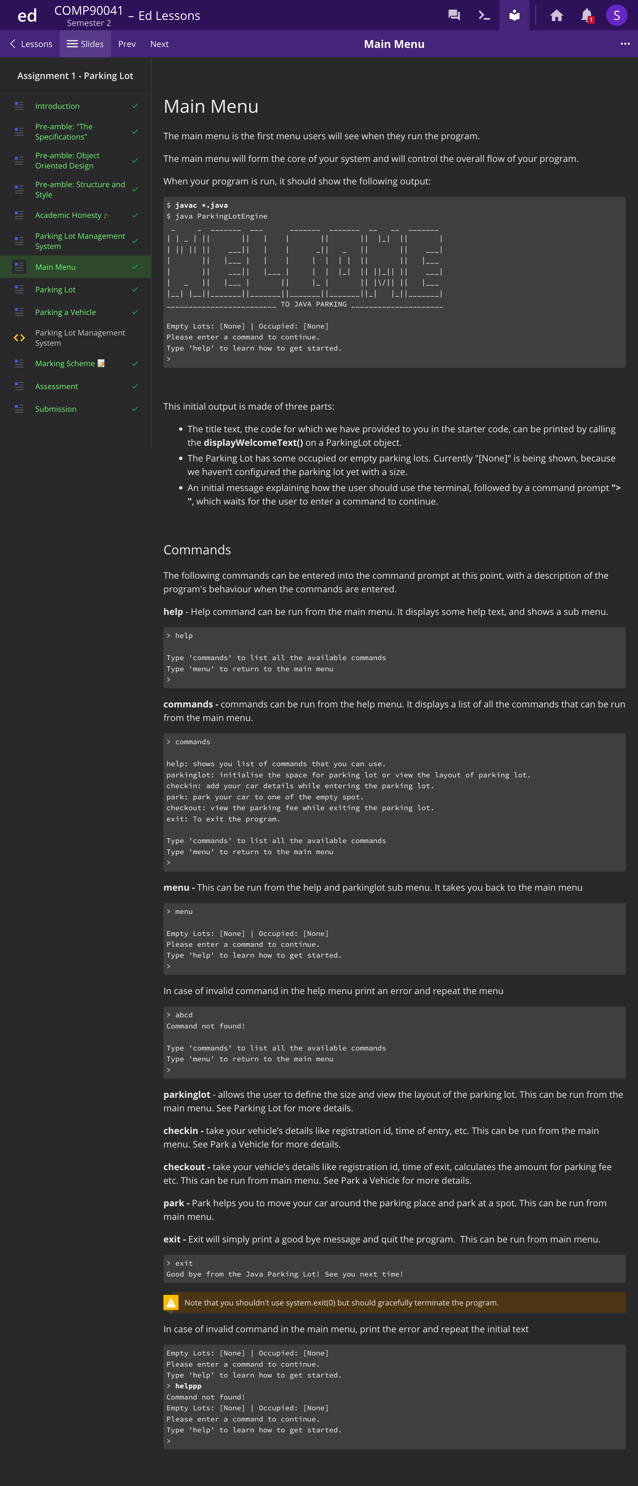 Solved Parking Lot Management System Time to implement our | Chegg.com