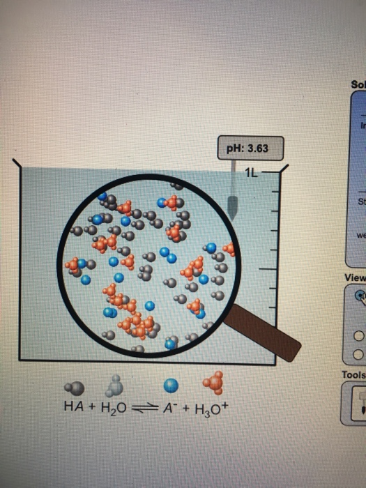 Solved In pH: 3.63 St we View Tools HA + H2O -A" + H30+ | Chegg.com