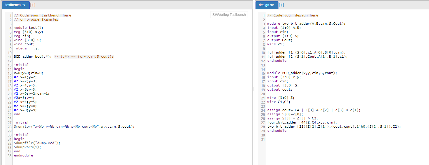 testbench.sv # design.sv SV/Verilog Testbench 1 // | Chegg.com