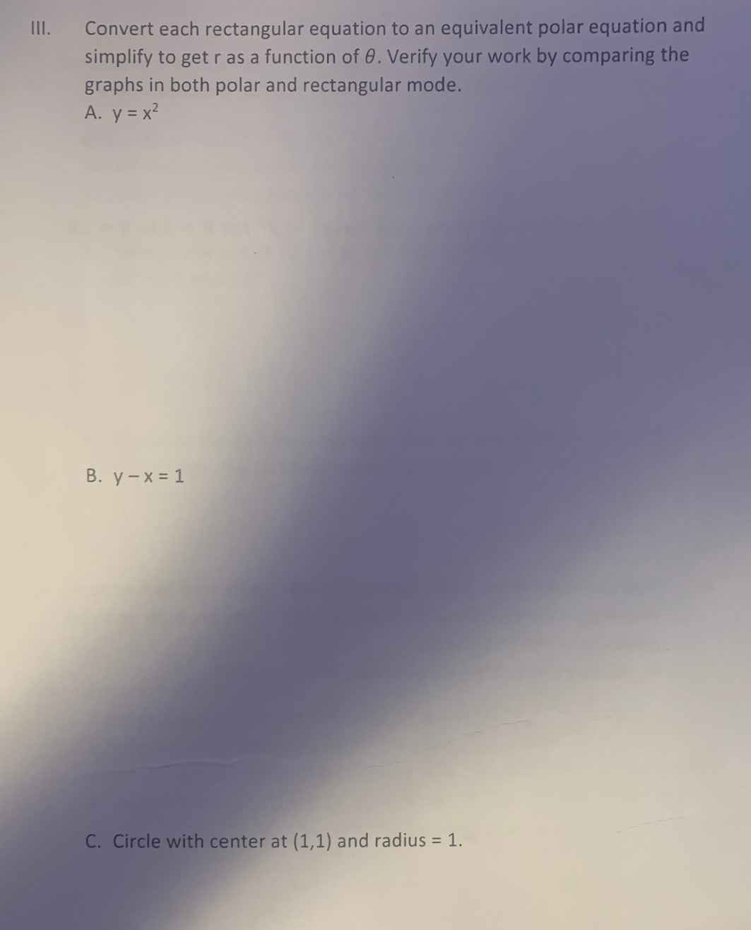 Solved III. Convert each rectangular equation to an | Chegg.com