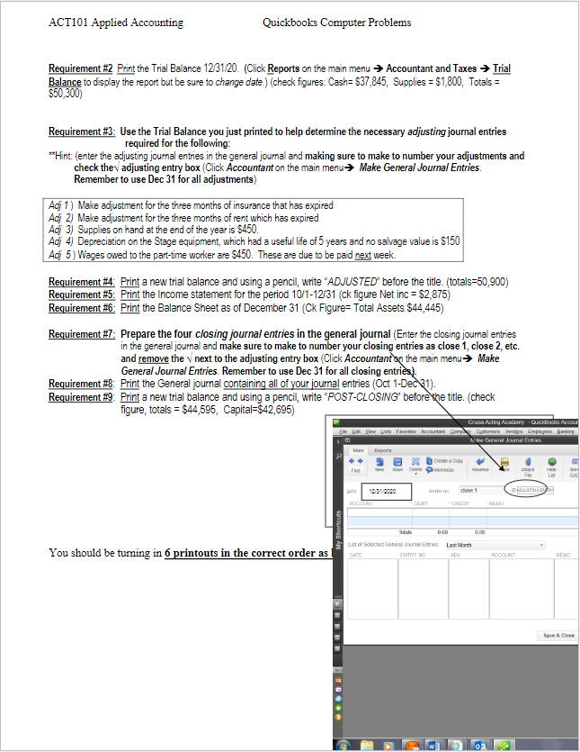 Solved ACT101 Applied Accounting Quickbooks Computer | Chegg.com