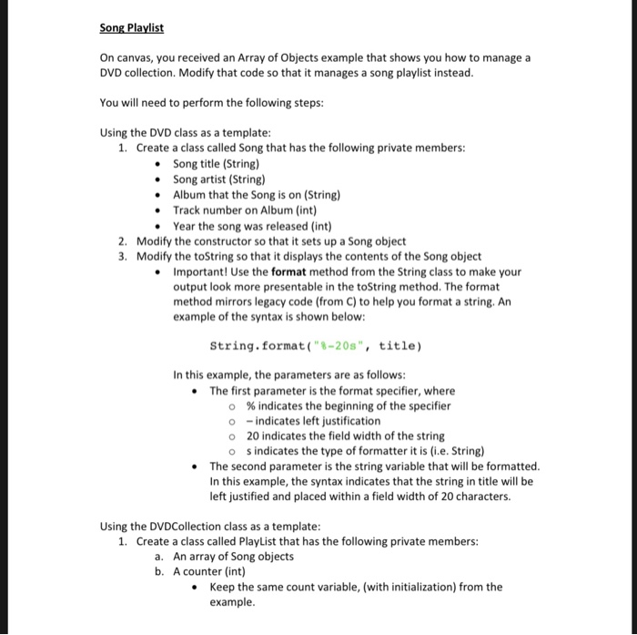 Solved Song Playlist On canvas, you received an Array of | Chegg.com