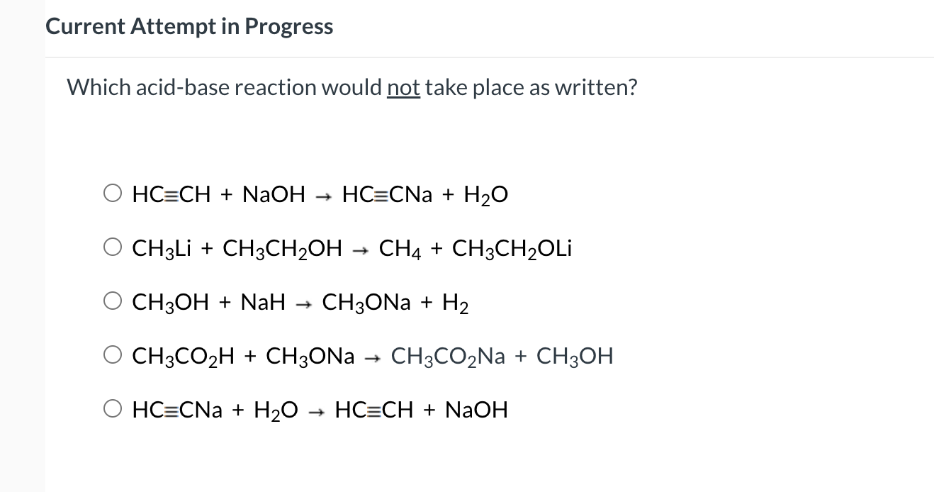 Solved Current Attempt in ProgressWhich acid-base reaction | Chegg.com