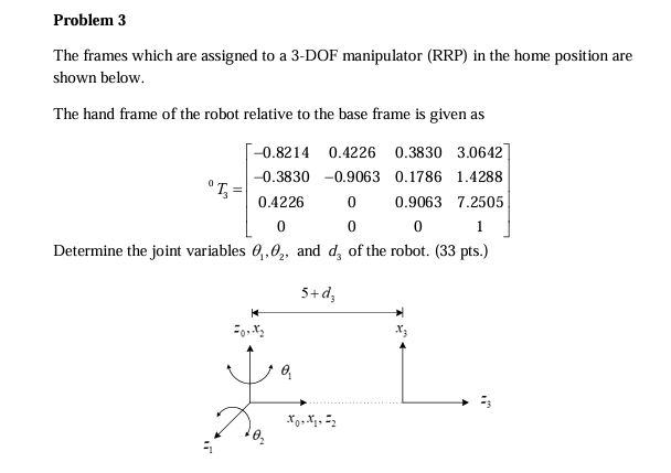 Solved Problem 3The frames which are assigned to a 3-DOF | Chegg.com