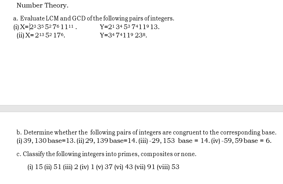 Solved Number Theory. a. Evaluate LCM and GCD of the | Chegg.com