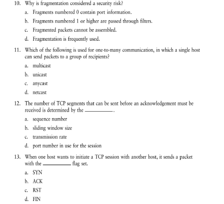 Solved 10. Why is fragmentation considered a security risk? | Chegg.com