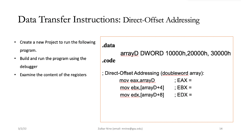 Solved Data Transfer Instructions: Direct-Offset Addressing | Chegg.com