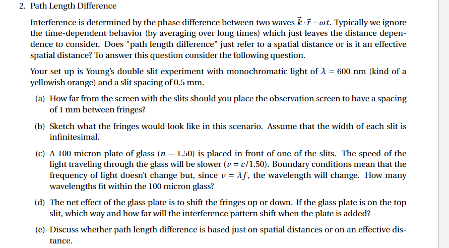 Solved 2. Path Length Difference Interference is determined | Chegg.com