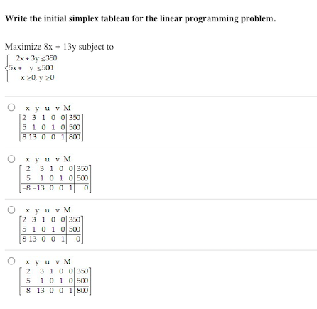 Solved Write the initial simplex tableau for the linear | Chegg.com