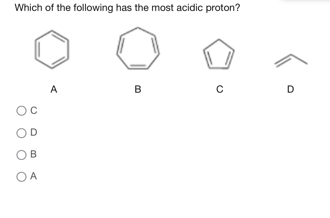 Solved Which of the following has the most acidic proton? | Chegg.com