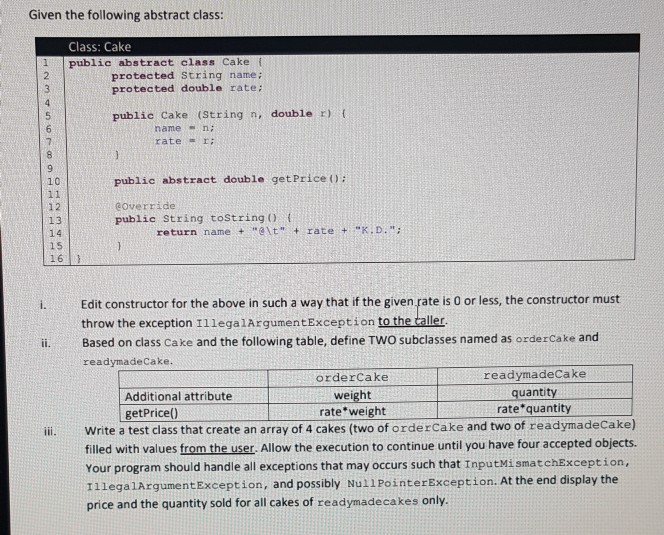 Solved Given the following abstract class: Class: Cake | Chegg.com