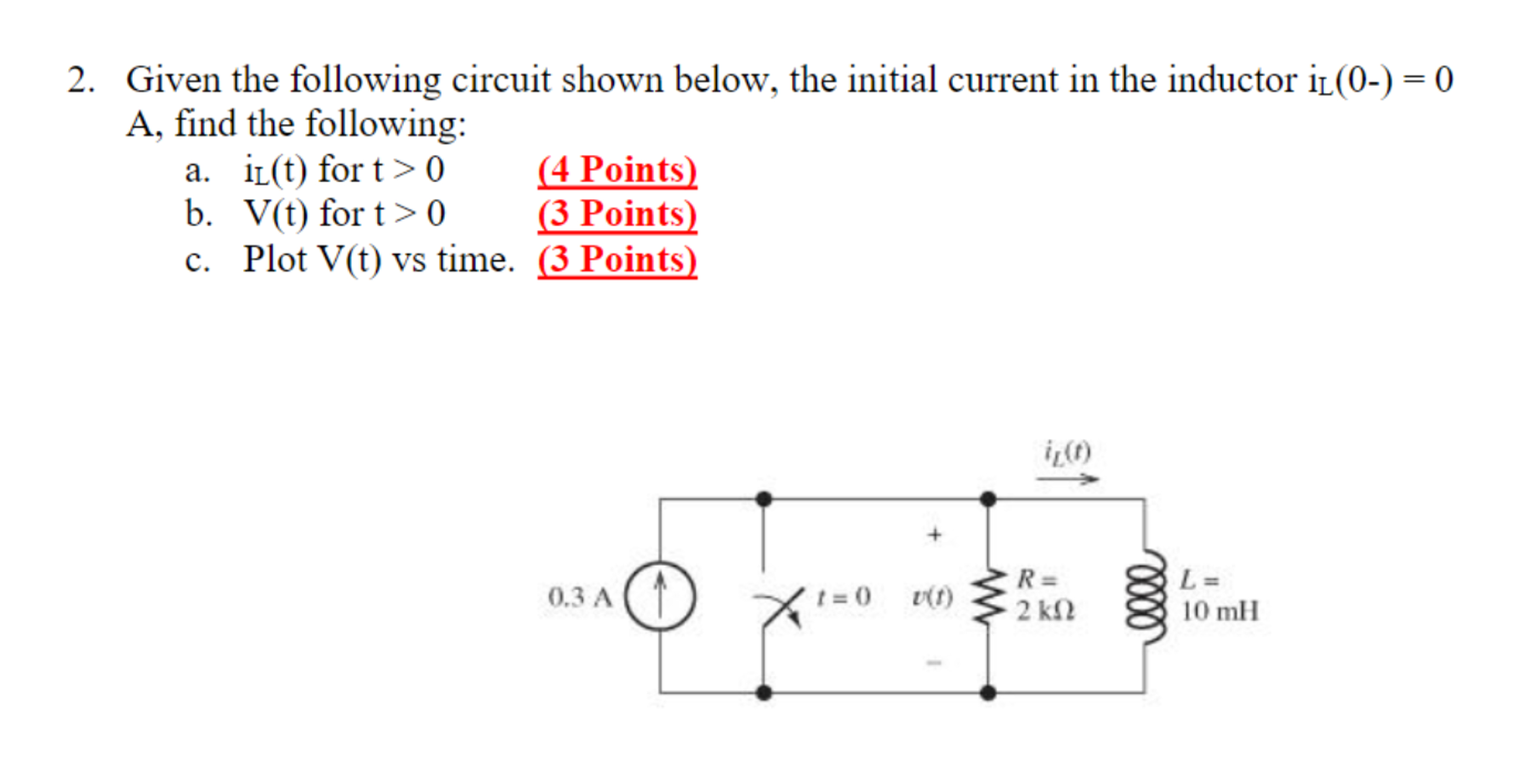 Solved Given the following circuit shown below, the initial | Chegg.com
