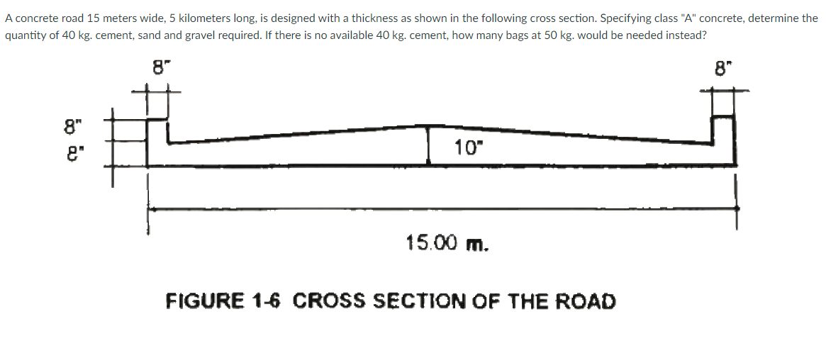 Solved A concrete road 15 meters wide, 5 kilometers long, is | Chegg.com