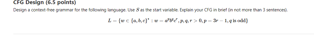 Solved CFG Design (6.5 points) Design a context-free grammar | Chegg.com